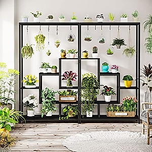 Tribesigns 5-Tier Tall Indoor Plant Stand, 70.9 inches Large Metal Plant Shelf with 6PC S Hanging Hooks, Multi-Purpose Flower Bonsai Pots Display Rack for Indoor, Garden, Balcony, Living Room, Black