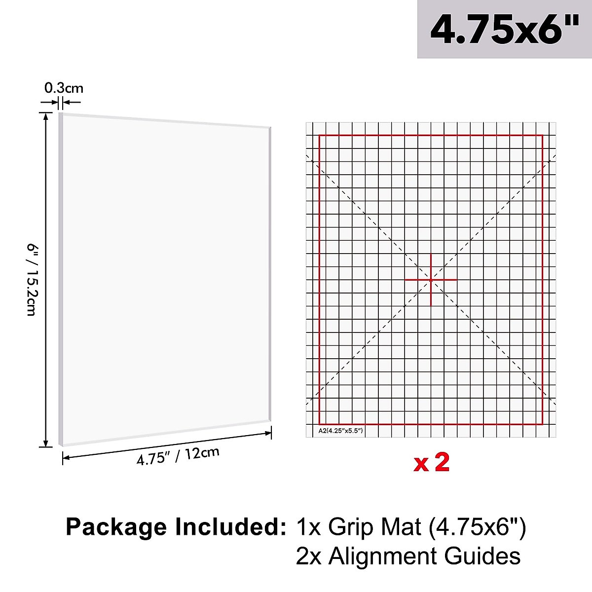 Briartw 4.75x6 Grip Mat with Printed Guides,Multi-Use Non-Slip Sticky Mats Fit in Mini-size Stamp Positioning Tool,Photopolymer Mat for Centering & Aligning Tape-free Stenciling Ink Blending