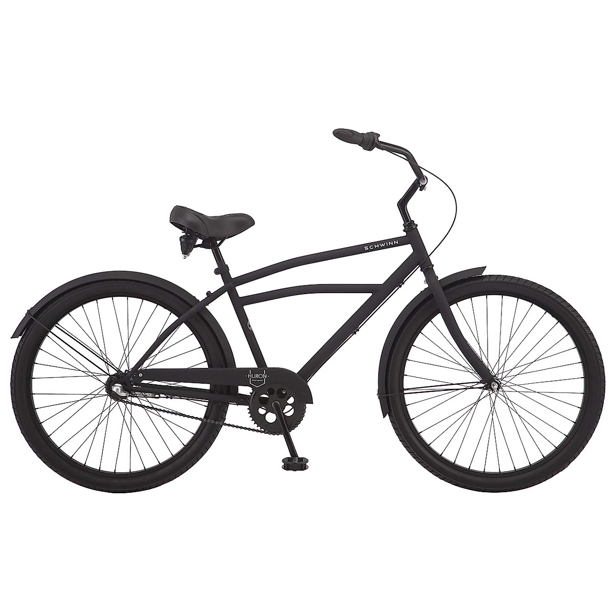 Schwinn Huron Beach Cruiser Bike for Adult, 3-Speed, Coaster Brake, 26-Inch Wheels, 17-Inch Step-Over Steel Frame, Full Front & Rear Fenders, Classic Handlebar, Black