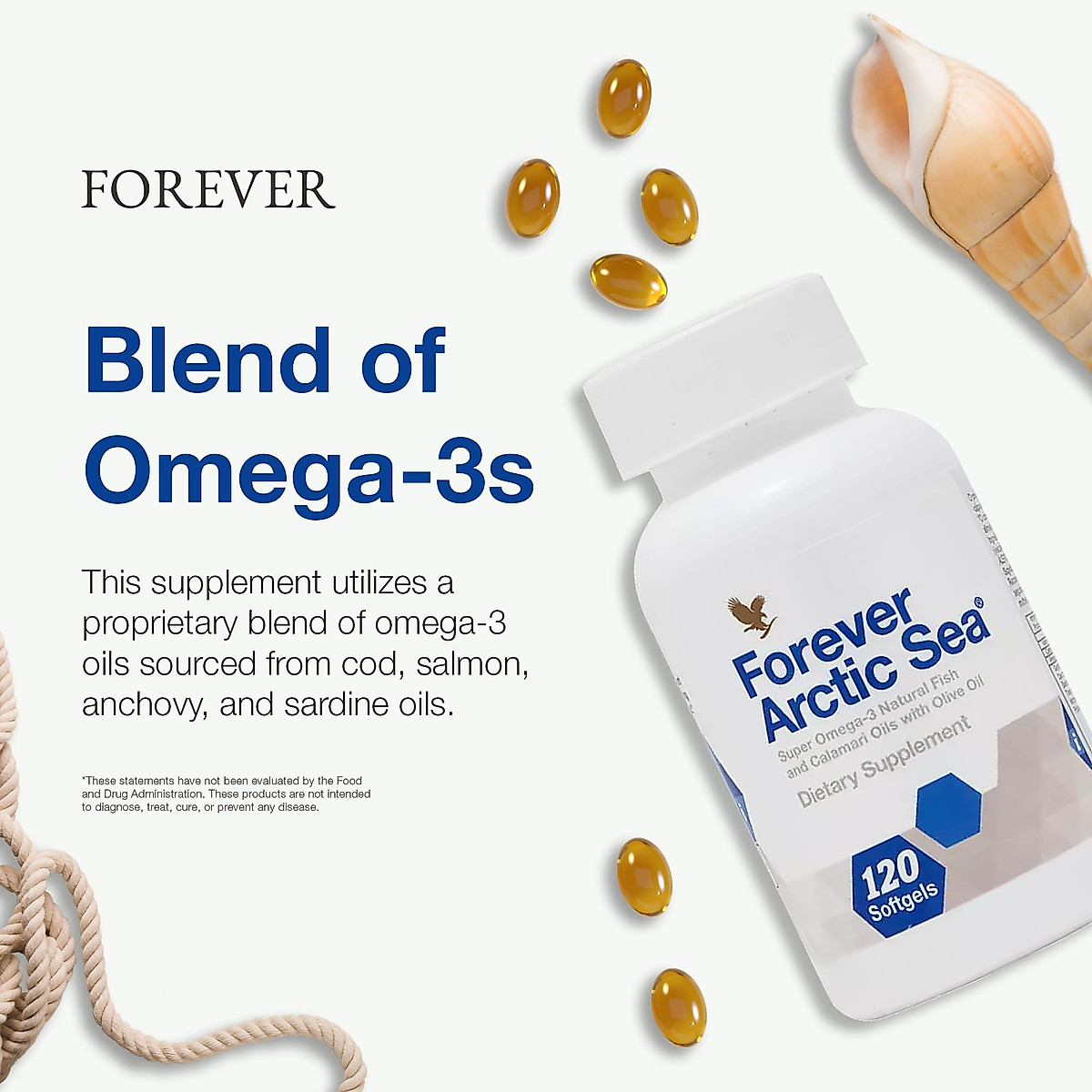 Forever Living - Arctic Sea Omega-3 - Supplement, EPA and DHA Fatty Acid Blend, Supports Heart, Brain, and Eye Health, Gluten-Free, 120 Softgels