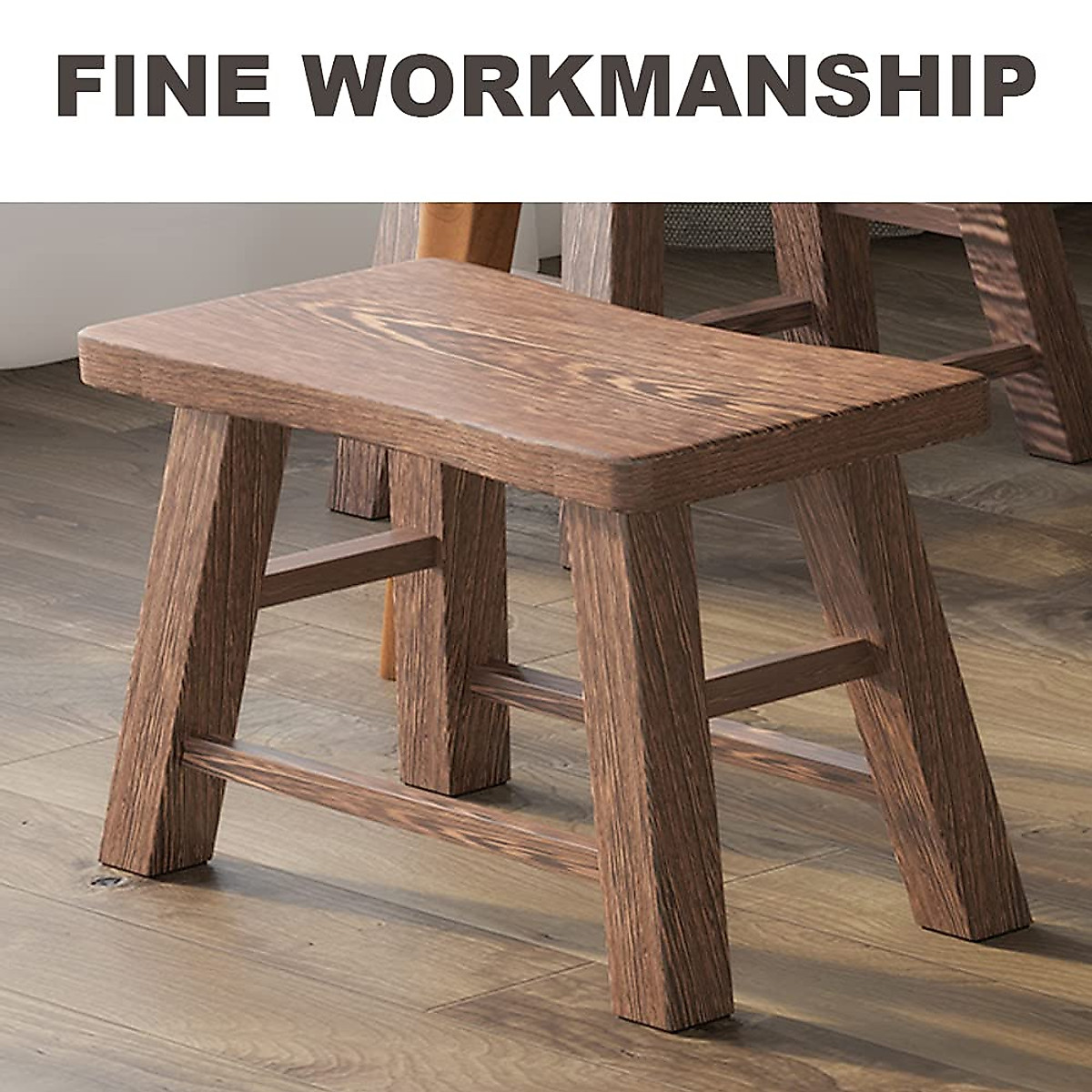 EKDJKK Sturdy Step Stool 10.6 Inch Rustic Solid Wooden Footstool for Kids & Adults Small Bench Plant Stand Fishing Stool, Perfect for High Beds, Kitchen, Bathroom, Closet, Sink