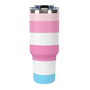 Trans Pride Free Flag Insulated Tumbler with Lid And Straw Stainless Steel Travel Coffee Mug 40oz Deep Blue-style