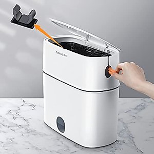 JOYBOS Trash Can with Lid for Bathroom | Plastic Trash Can for Bathroom | Easy Packing Little Dustbin 11L | Slim Trash Bin w Press Type Lid | Small Office Wastebasket for Near Desk(Lid Need Install)