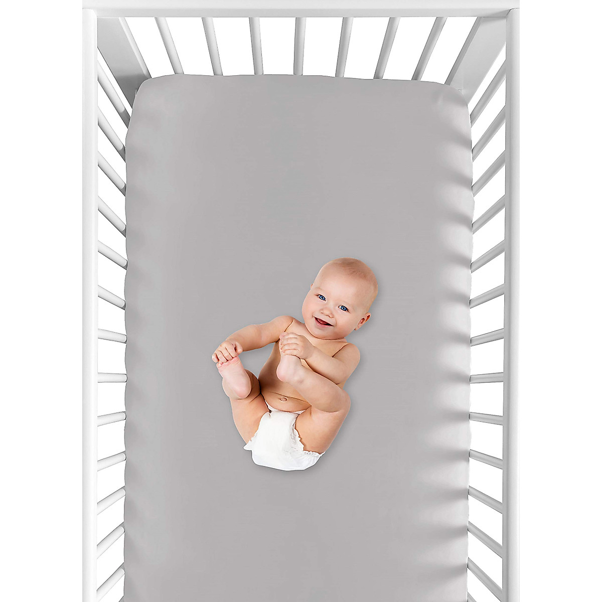 Solid Grey Baby or Toddler Fitted Crib Sheet for Celestial Collection by Sweet Jojo Designs
