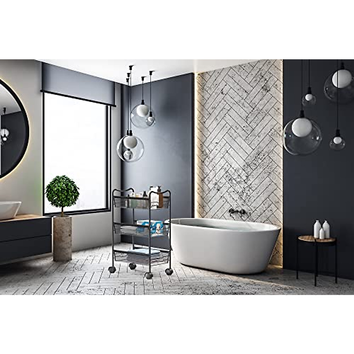 DecoBros 3-Tier Metal Utility Rolling Cart, Black