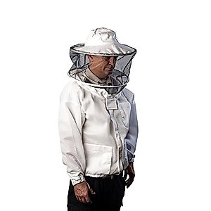FOREST BEEKEEPING SUPPLY Ventilated Ultra-Light Bee Jacket - Clear View Vented Round Veil with YKK Brass Zippers & Thick for Maximum Protection for Professional & Beginner Beekeepers (X-Large)