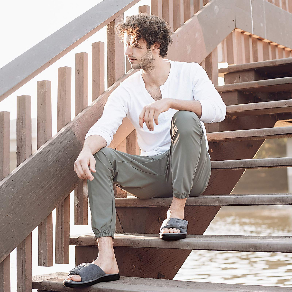 HomeTop Men's Comfortable Coral Velvet Memory Foam Open Toe Slipper Summer Indoor Outdoor Anti-Skid House Shoes with Adjustable Hoop and Loop(11-12, Black)