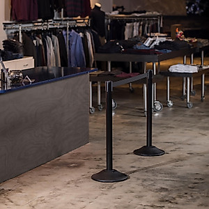 US Weight Black Heavy Duty Premium Steel Stanchion with Black 7.5-Foot Retractable Belt, 2 pack