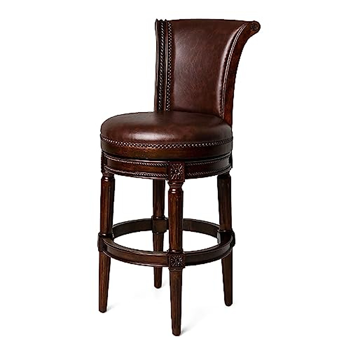 Maven Lane Pullman High-Back Kitchen Swivel Bar Stool, Dark Walnut, Bar Height