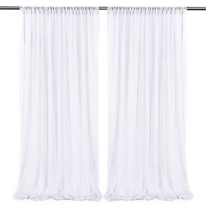 10ft x 10ft White Chiffon Backdrop Curtains, Wrinkle-Free Sheer Chiffon Fabric Curtain Drapes for Wedding Ceremony Arch Party Stage Decoration