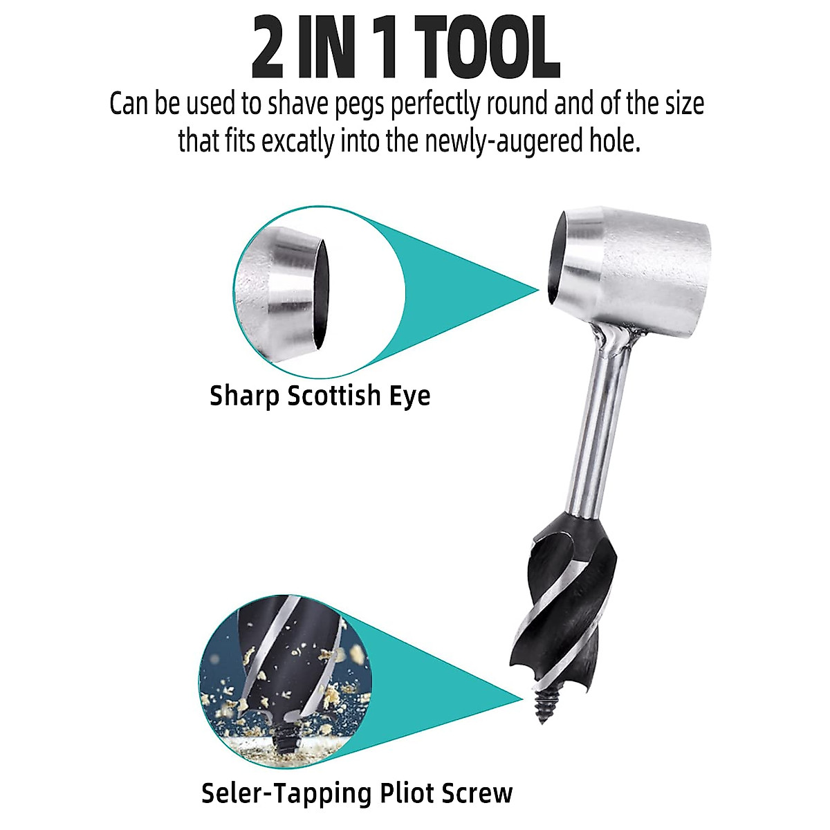 Wstirhy Bushcraft Hand Auger Wrench, Scotch Eye Wood Auger Bushcraft Gear, Hand Auger Wrench Survival Tool, Settlers Hand Wrench for Camping Outdoor Wood Peg and Hole Maker (Portable Leather Sheath)