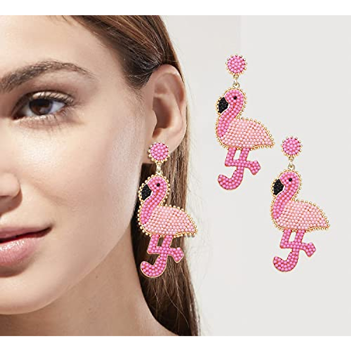 Beaded Flamingo Earrings for Women Handmade Boho Tropical Bird Earrings Statement Pink Animal Flamingo Drop Dangle Earrings Summer Beach Jewelry Gift