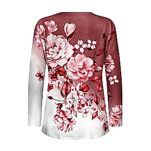 Fall Outfits for Women Boho Shirt Women Womens Tops Dressy Casual Boho Print Sweatshirt Floral Fall Long Sleeve Sweatshirt Women Plus Size Womens Halloween Costumes（1-Wine,Medium）