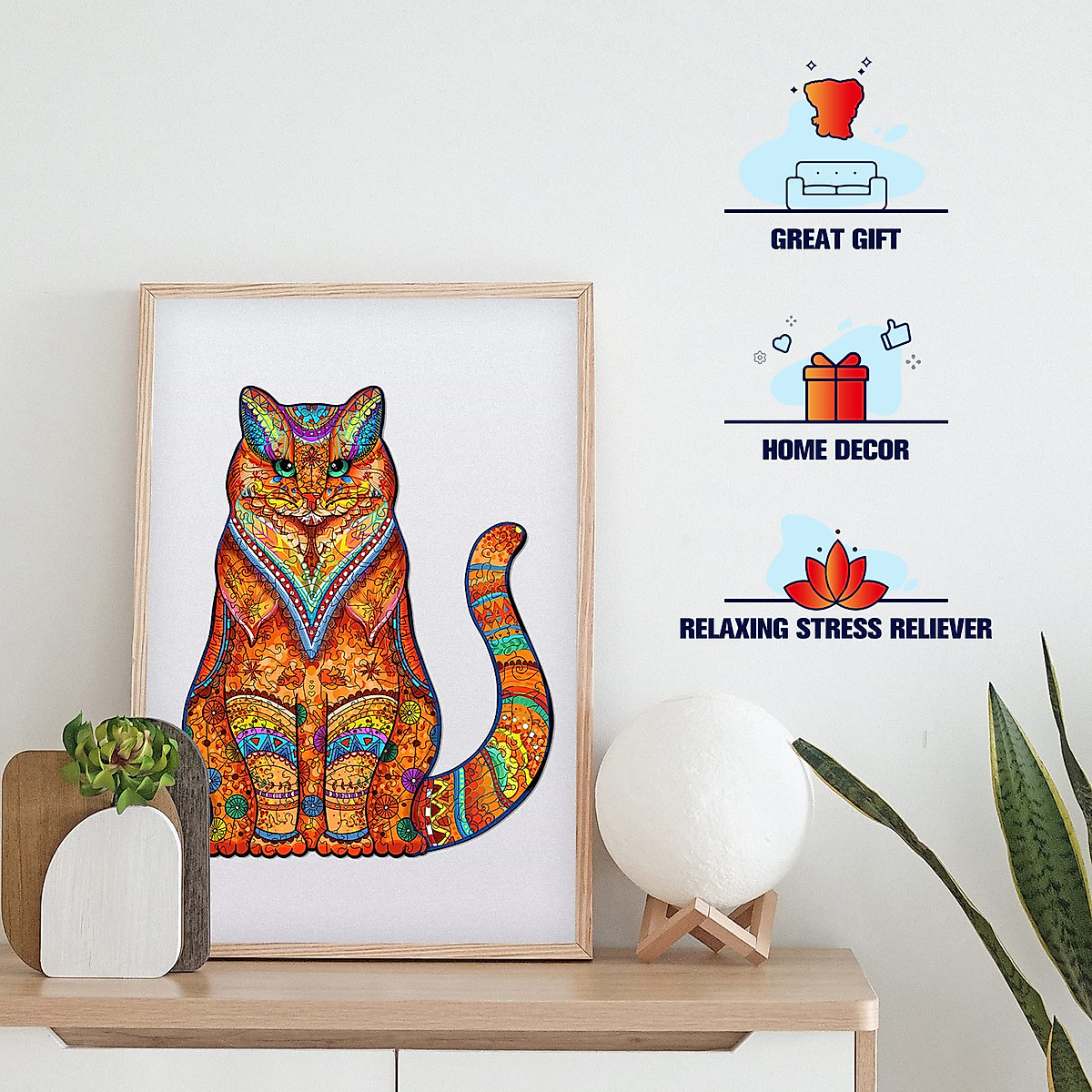 Cat Wooden Jigsaw Puzzles for Adults and Kids, Souhoney Fun Gift for Family and Friends, Unique Laser Cut Whimsy Pieces, Real Wood Animal Shaped Puzzle, Family Games Play Collection 173 PCS
