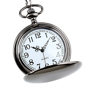 WIOR Classic Smooth Vintage Pocket Watch Silver Steel Mens Watch with 14 in Chain for Graduation Xmas Fathers Day(Black)