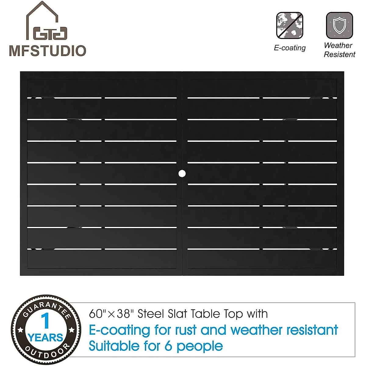 MFSTUDIO 7-Piece Metal Patio Dining Sets with 6 Steel Striped Armrest Chairs and 60" Rectangular Outdoor Dining Table, Black