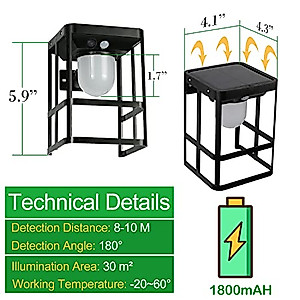 Hurrah 2 Pack Solar Wall Lanterns Outdoor Lights - Motion Sensor Dusk to Dawn led Wall Sconce with 3 Modes IP65 Waterproof Exterior Light Fixture Wall Mount Lighting for Patio Garage Porch
