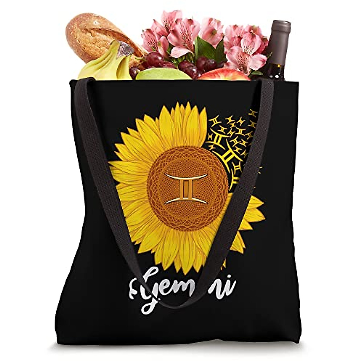 Gemini Sunflower Zodiac Sign Floral Astrology Women Tote Bag