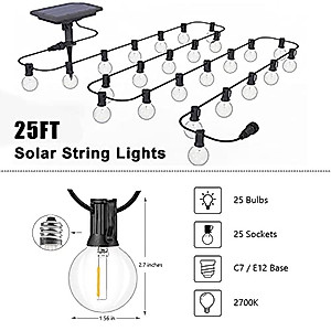 Afirst Solar Outdoor String Lights with USB Rechargeable 4 Lighting Modes Waterproof LED Patio Lights 25FT with 25 Bulbs for Backyard Garden Yard Lighting