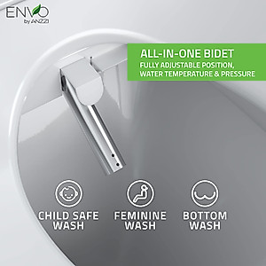 ANZZI Smart Electric Bidet Seat for Elongated Toilets, Heated Seat, Warm Air Dryer, Temperature and Pressure Controlled Functions, Air Purifier and Deodorizer, with Remote Control (TL-AZEB105B)