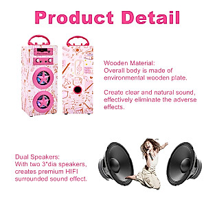 Kidsonor Kids Bluetooth Karaoke Machine with 2 Microphones, Wireless Remote Control Portable Karaoke Music MP3 Player Loudspeaker with Microphones for Kids Adults Home Party (Pink)