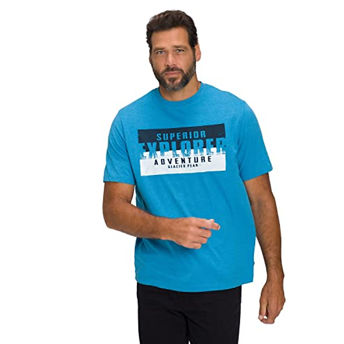 JP 1880 Menswear Big & Tall Plus Size L-8XL Explorer Print Tee Light Azure XXXXXXX-Large 808939738