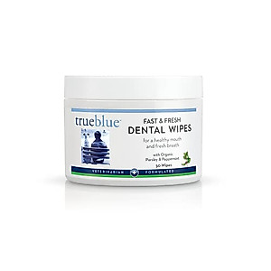 TrueBlue Parsley & Peppermint Fast and Fresh Dog Dental Swipes – Pre-Moistened Teeth Cleaning Pads - Non-Toxic, All-Natural Tooth Cleansing– 50 Count
