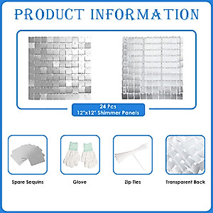Shimmer Wall Backdrop Panels 24Pcs Square Silver Sequin Shimmer Backdrop Decor for Wedding, Anniversary, Birthday Party Decoration.