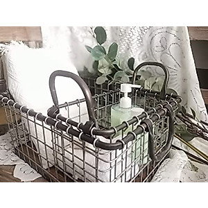 Rectangular Hand Welded Farmhouse Metal Baskets In Set Of 3 with Rustic Wooden Bottom. Large one:16.14"X12.2'X7.08"H, Study and Sutitable For Laundry, Towel, Spice Rack, Storage, Tool Box, Picnic