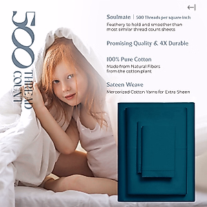 Mayfair Linen 500 Thread Count Full Cotton Sheets - 4 PC Full Size Bed Sheet Set Cotton (Teal), Soft, Cooling, Sateen Hotel-Quality 16" Deep Pocket Bedsheet for Hot Sleepers (Fits 18" Mattress)