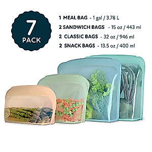 Honest Goods Silicone Food Grade Reusable Storage Bag, 7 Pack, Meal Prep, Snacks, Kid Food, Airtight Leak-Proof Premium Silicone Storage Bags, Microwave & Freezer-Safe (Multi)