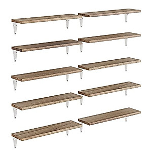 Wallniture Arras 17"x4.5" Wall Bookshelves Floating Shelves for Wall Storage,Wall Shelf for Living Room, Kitchen Organizer, Office, Burnt Finish White Bracket Set of 10