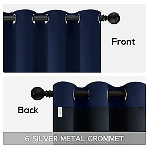 Yakamok Navy Blue Curtains 100% Blackout Curtains for Bedroom - Grommet Thermal Insulated Full Room Darkening Block Out Curtains with Black Liner for Bedroom, Set of 2 Panels, W42 x L63 Inch