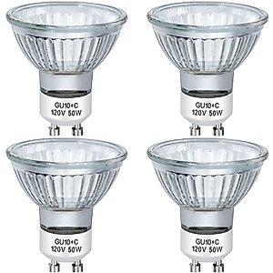 YBEK GU10 Halogen Bulbs 50W 120V MR16 for Track,Recessed,Accent Lighting,Ceiling Light,Range Hood, Dimmable Warm White, Pack of 4