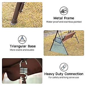 Outdoor Swing Chair 3 Person Patio Swing Chair Cushion with Stand Glider Hammock Bench with Canopy Seating Backyard Furniture Steel Frame