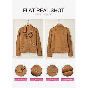 EVALESS Women's Trendy Stand Collar Faux Suede Jackets Moto Jacket Coat Brown L (MNGW85294-17-L)