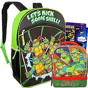 Teenage Mutant Ninja Turtles Backpack with Lunch Box Set - Bundle with TMNT Backpack for School, Lunch Bag, Stickers, More | TMNT Backpack for Boys