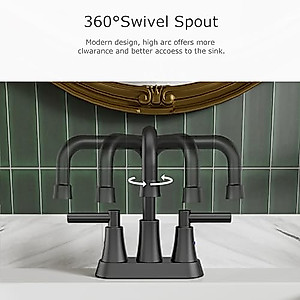 Matte Black Bathroom Faucet 3 Hole ARRISEA 4 Inch Centerset Faucet for Bathroom Sink, Black Bathroom Sink Faucet 3 Hole with Pop Up Drain, BF068-1-MB