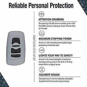 SABRE Compact Stun Gun, Flashlight & Personal Alarm –Rechargeable 3-in-1 Personal Safety Tool w/ Wrist Strap for Quick Access