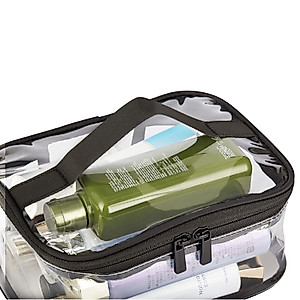 HAOGUAGUA Tsa Approved Clear Travel Toiletry Makeup Bags with Zipper and Handle Waterproof Transparent PVC Cosmetic Bag (Medium, Black)