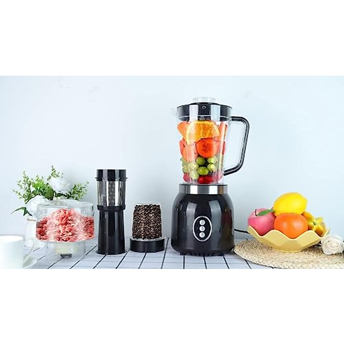 600W 4-in-1 Multifunctional Food Processor,Countertop Smoothies Blenders,Coffee Grinder,Meat Grinder,Baby Food Maker,Mixer Grinder for Meat,Vegetables,Fruits,Beans,Ice Crusher with 6 Blades 61OZ 1.8L