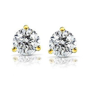 Kobelli 3 CTW Classic Round 7.5mm Moissanite Stud Earrings in 14K White Gold, White Gold