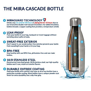 MIRA 12 oz Stainless Steel Vacuum Insulated Water Bottle - Double Walled Cola Shape Thermos - 24 Hours Cold, 12 Hours Hot - Reusable Metal Water Bottle - Kids Leak-Proof Sports Flask - Pearl Blue