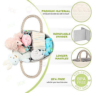 Maliton Diaper Caddy Organizer for Baby - 100% Cotton Rope Baby Basket Changing Table Diaper Storage Caddy Brown&Grey