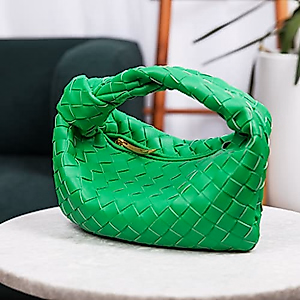 CINQ Boutique - Imported Genuine Leather Woven Knot Designer Women Shoulder Handbag - Green With Gold Accents - 1 Count