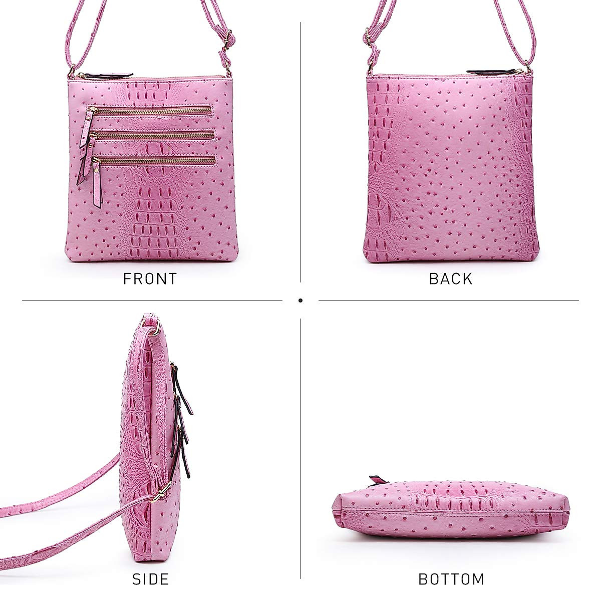 Dasein Crossbody Purse for Women Vegan Leather Shoulder Handbags Messenger Bags with Multi Zipper Pockets