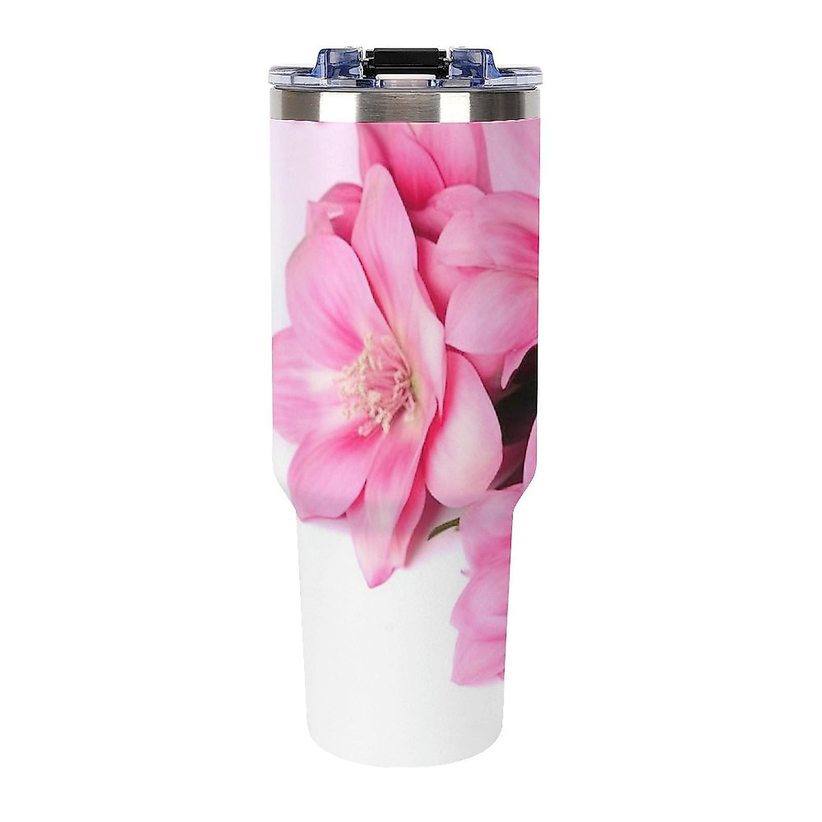 YTLKGFP 40 Oz Large Capacity Car Cup Beautiful Flowers Tumbler with Handle (Black) Straw Lid Insulated Stainless Steel Water Bottle Travel Mug Leak-proof Car Cup Keeps Cold Or Hot