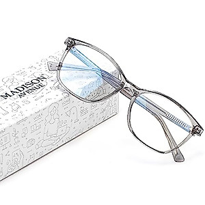 Madison Avenue Blue Light Blocking Glasses Anti Eyestrain UV Glare Blue Light Glasses for Women TV Phone Computer Gaming Eyeglasses (Transparent Grey)