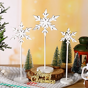 Soaoo 3 Pcs Christmas Snowflake Decorations Wooden Snowflakes Tabletop Decor White Winter Snowflake Table Sign Xmas Tall Standing Wood Block Snowflake Centerpieces for Tables Shelf Mantel Indoor Decor