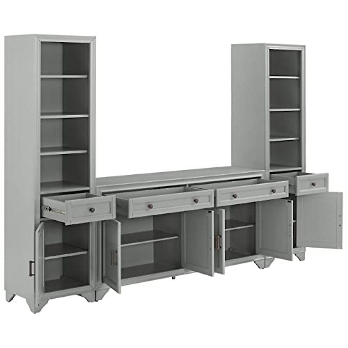 Crosley Furniture Tara 3-Piece Sideboard and Bookcase Set, Distressed Gray